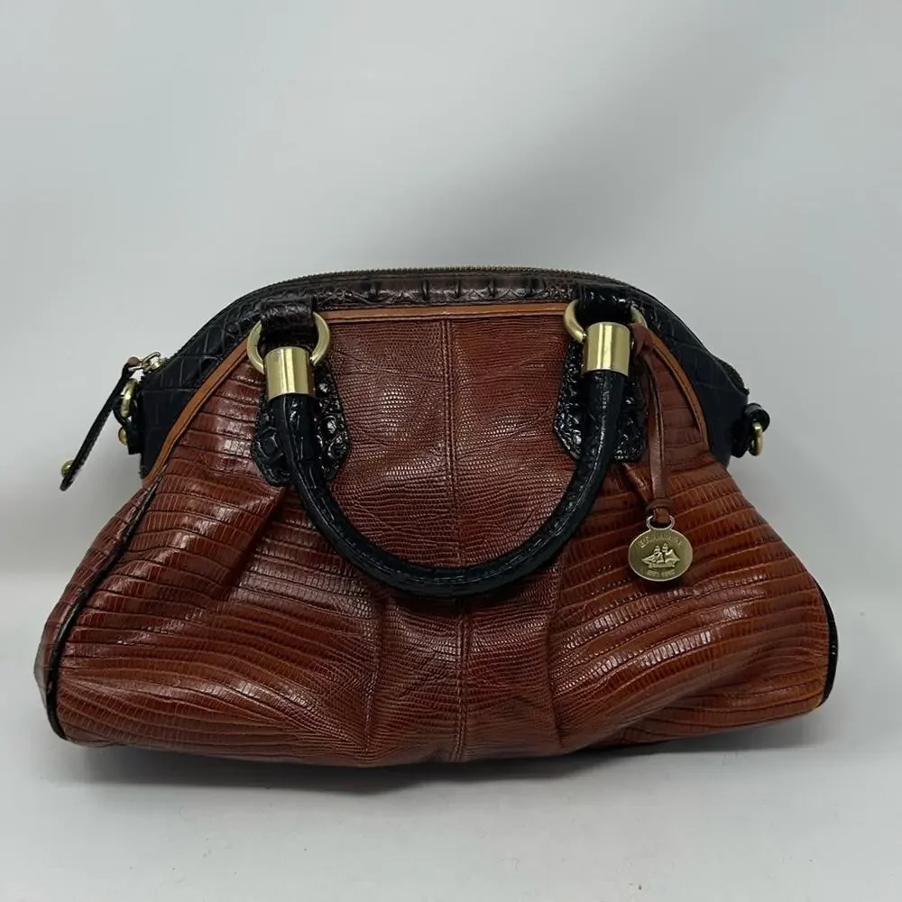 Brahmin | Bags | Brahmin Lisa Satchel Bag Cognac Tritexture Croc Lizard ...